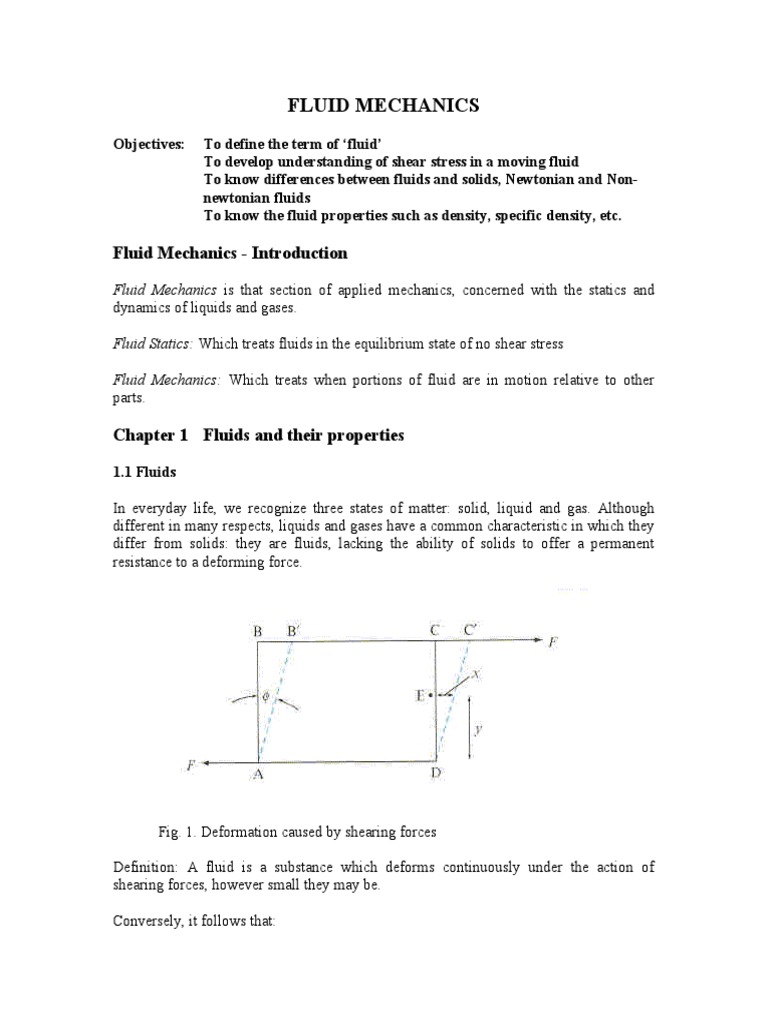 Fluid Mechanics - Introduction | PDF | Viscosity | Shear Stress