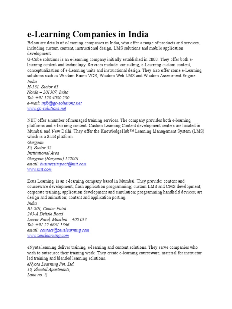 E-Learning Companies in India | PDF | Educational Technology ...