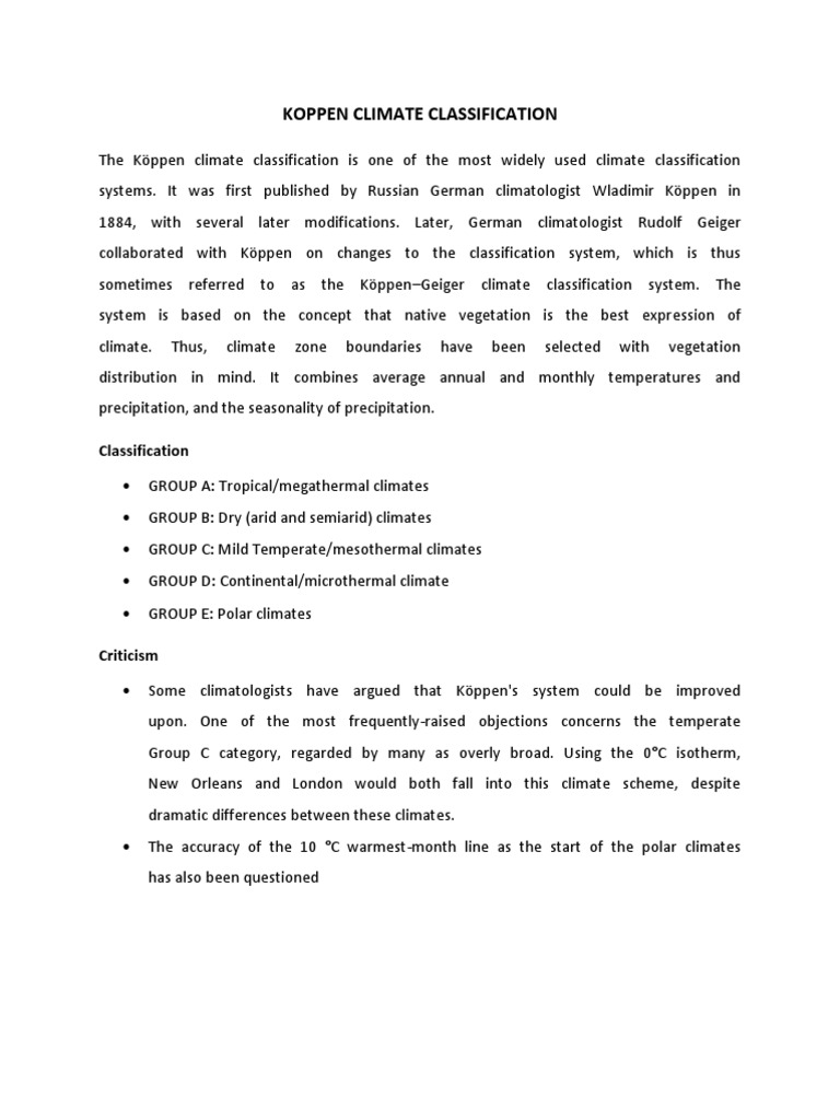 Koppen Climate Classification | PDF