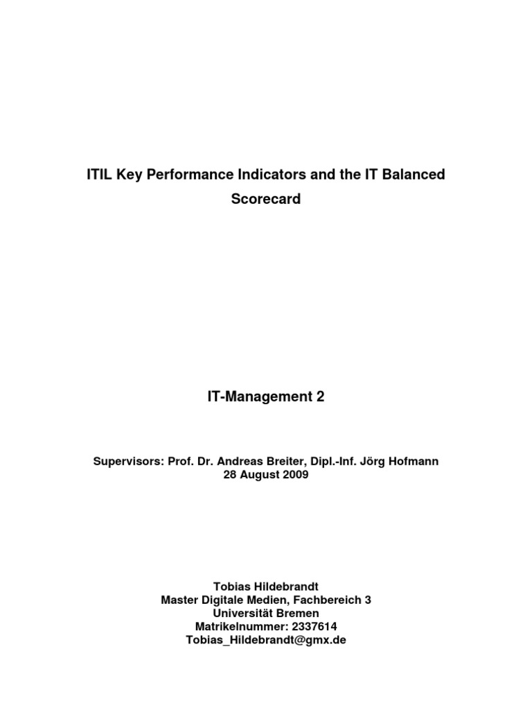 ITIL KPIs and The IT Balanced Scorecard | PDF | Performance Indicator ...