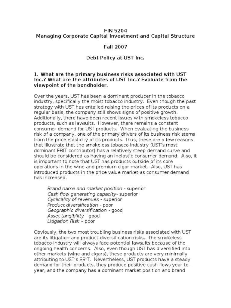 UST Inc. Debt Policy Analysis | PDF | Interest | Dividend