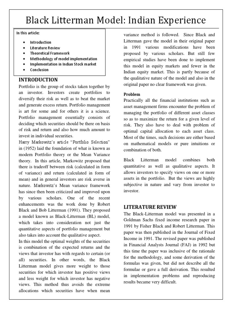 Black Litterman Model | PDF | Covariance Matrix | Matrix (Mathematics)