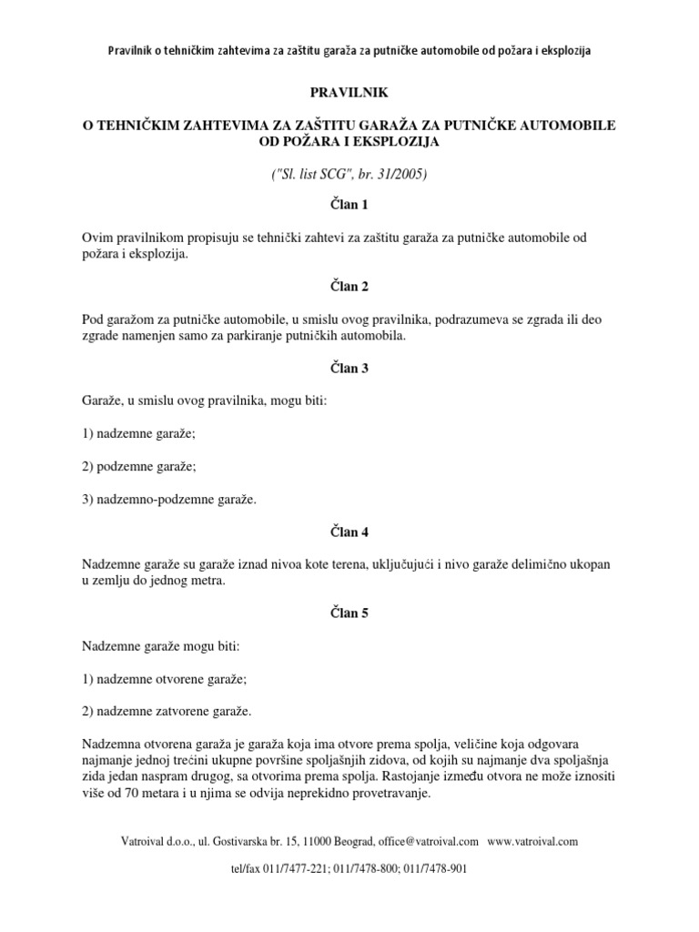 Pravilnik o Tehnickim Zahtevima Za Zaštitu Garaža Za Putnicke ...
