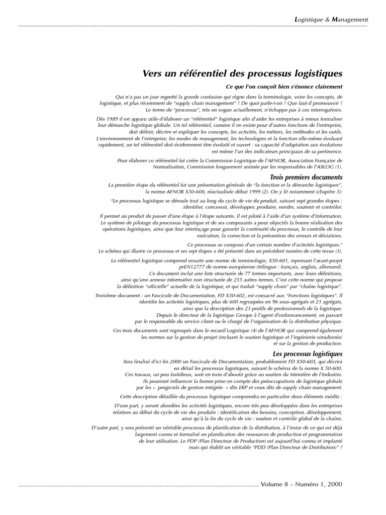 Vers Un Référentiel Des Processus Logistiques | PDF | Logistique ...
