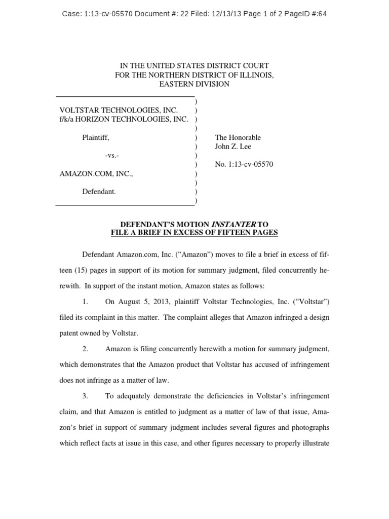 Voltstar v. Amazon - MSJ Brief (Proposed) | PDF | Summary Judgment ...