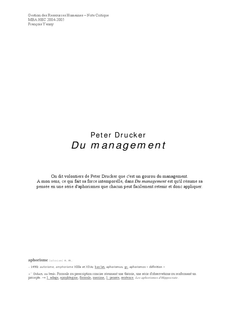 Aphorismes de Peter Drucker en Management | PDF | Innovation | Business