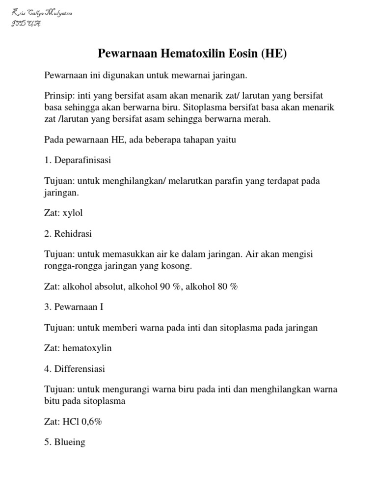 Pewarnaan Hematoxilin Eosin | PDF