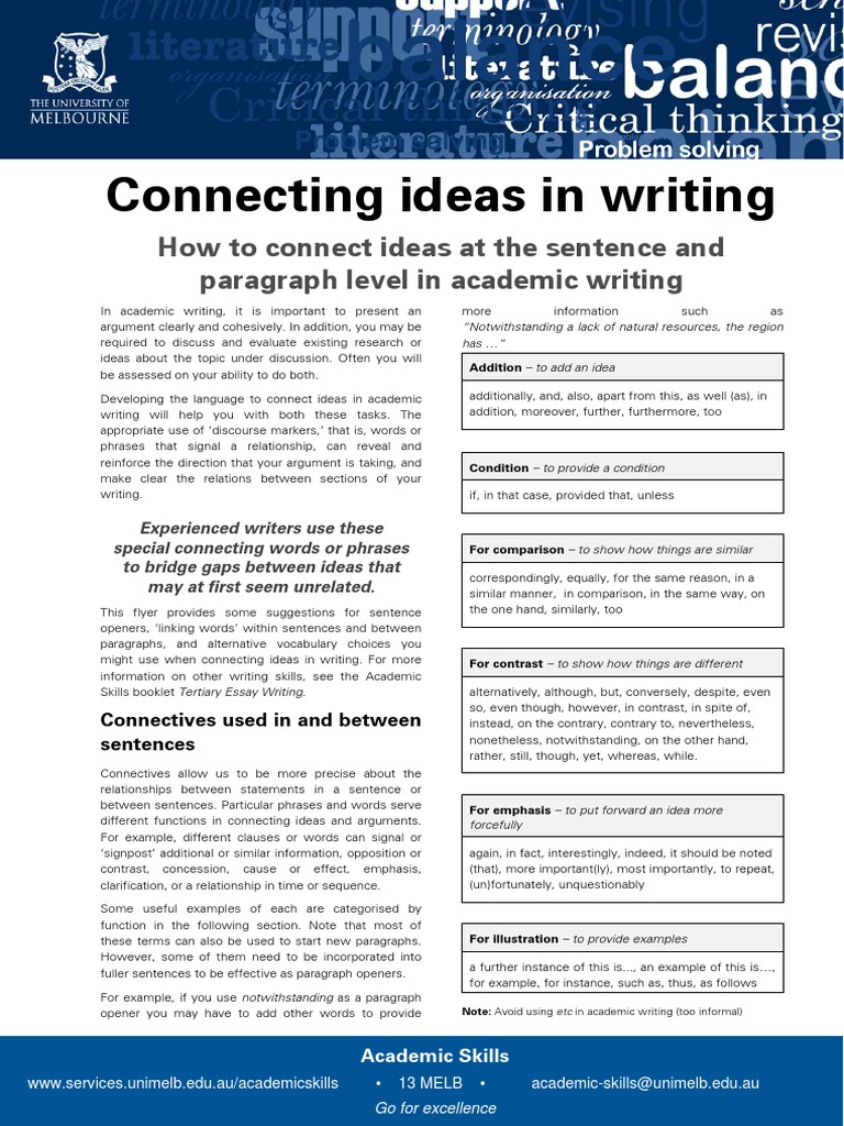 Connecting Ideas in Academic Writing | PDF | Sentence (Linguistics ...