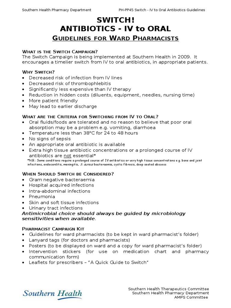 4.4 Antibiotics IV to Oral Switch Guidelines for Pharmacists Southern ...