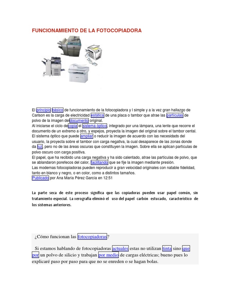Funcionamiento de la Fotocopiadora | PDF | Electrostática | Papel