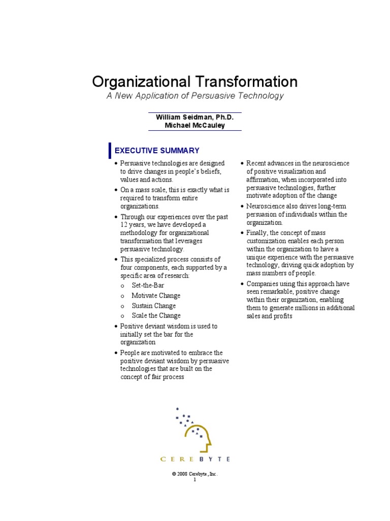 Organizational Transformation A New Application of Persuasive ...