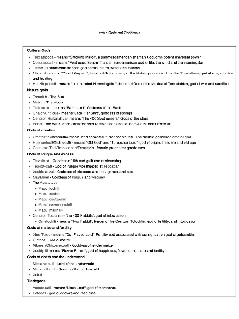 Aztec Deities and Rituals | PDF | Deities | Mythology