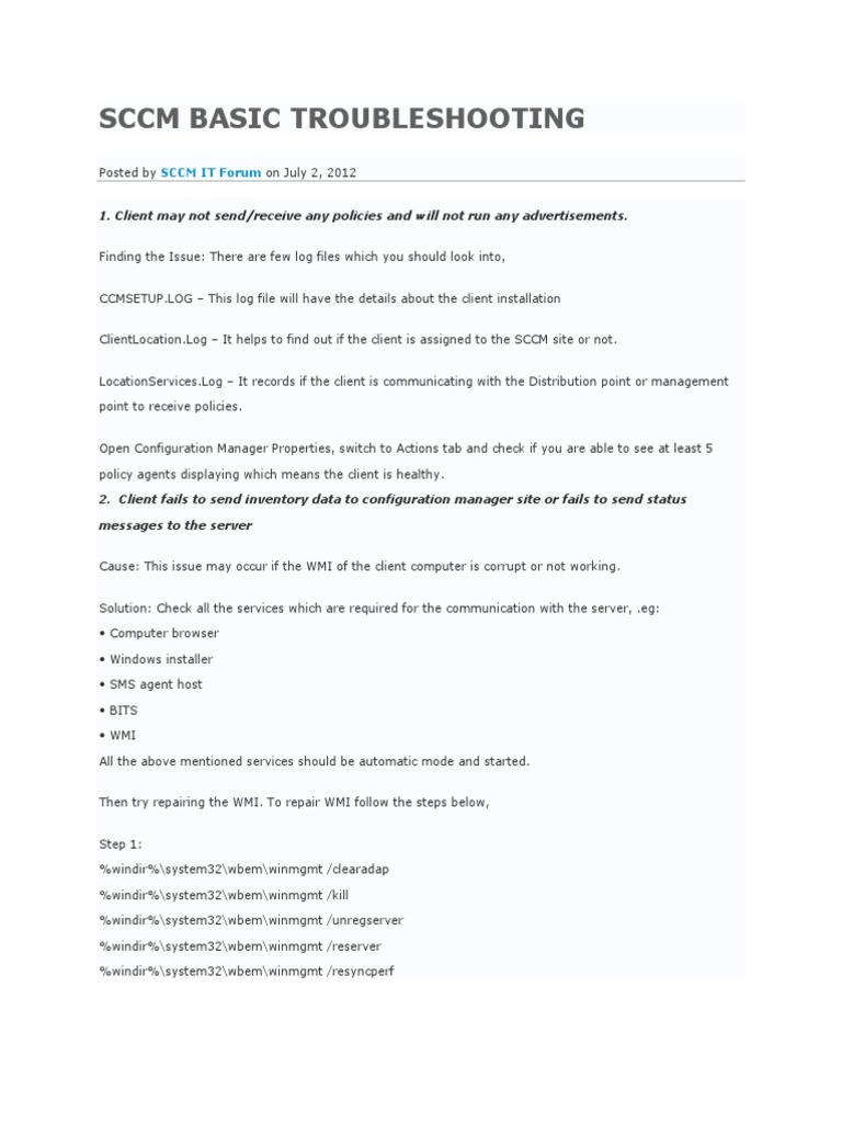 SCCM TROUBLESHOOTING | PDF | Command Line Interface | Installation (Computer Programs)