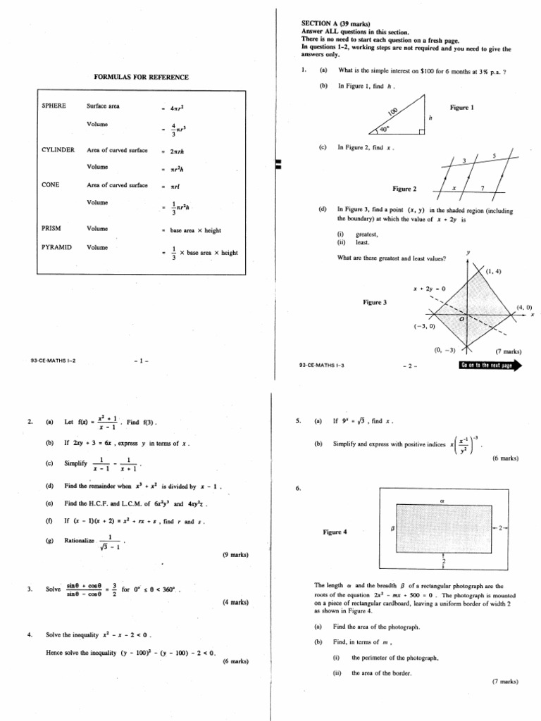 Mathematics 1993 Paper 1 | PDF