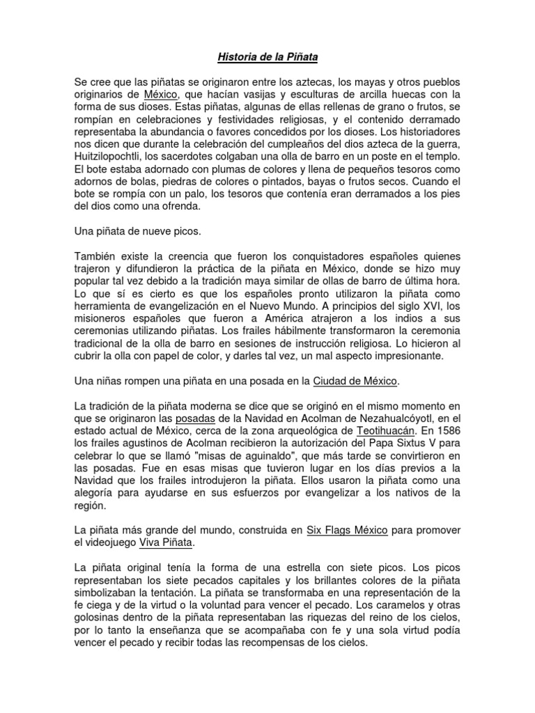 Historia de La Piñata | PDF | Cultura (general) | Religión y creencia