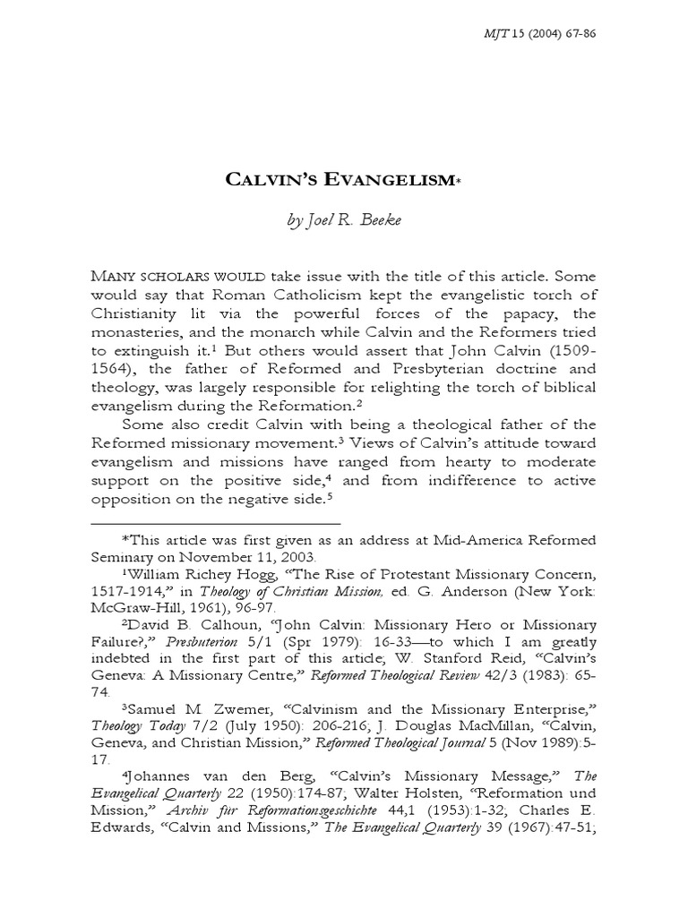 Beeke Calvin On Evangelism | PDF | John Calvin | Evangelism