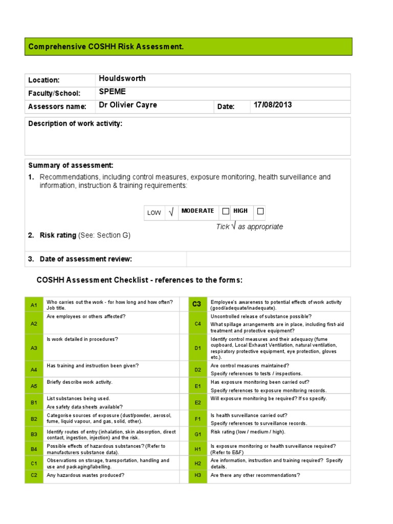 Comprehensive Co SHH Risk Assessment Nov 07 | PDF | Personal Protective ...