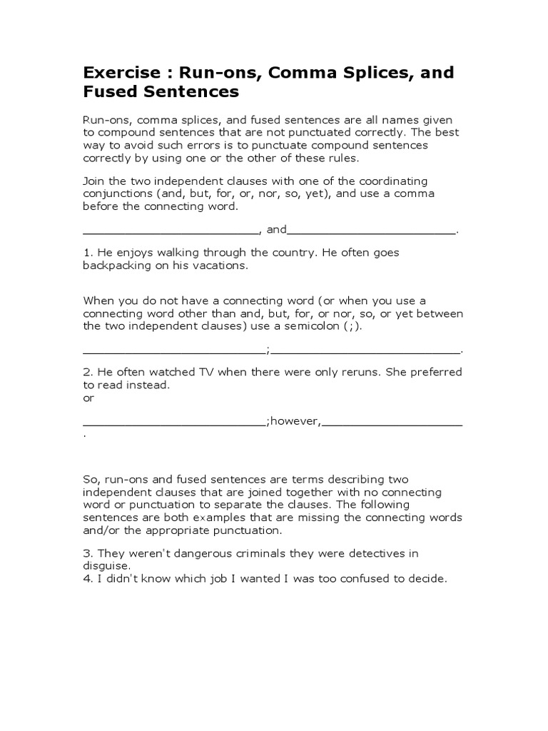 Correcting Run-ons and Fused Sentences | PDF | Language Arts & Discipline