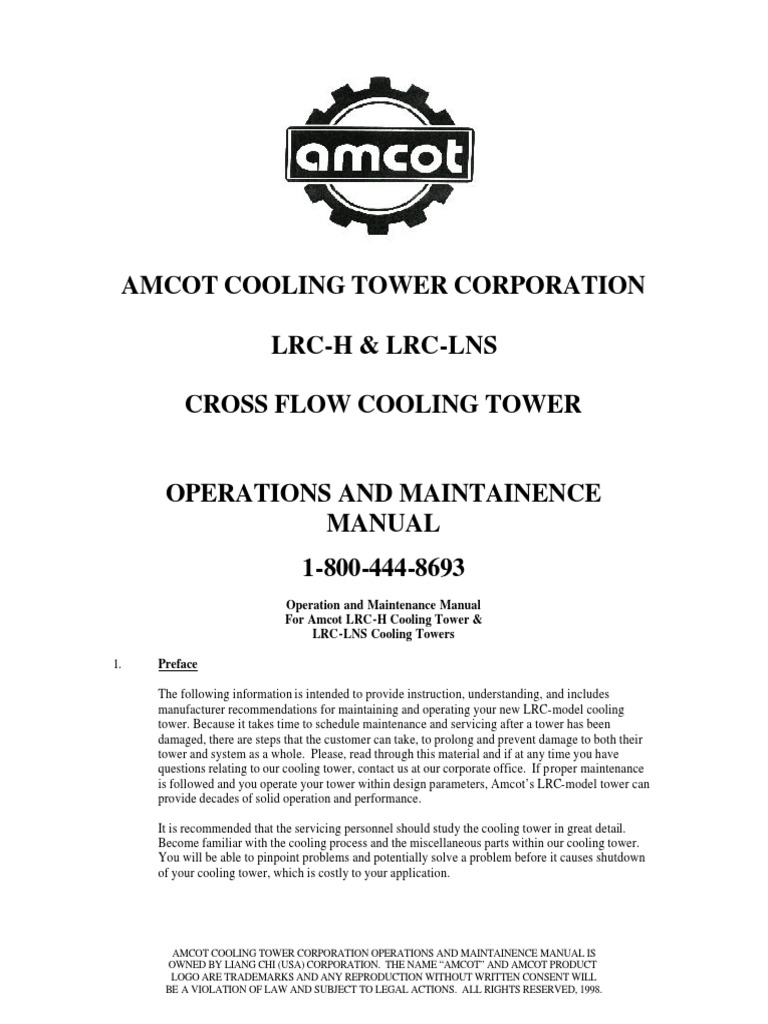 Amcot LRC Cooling Tower Manual | PDF | Mechanical Fan | Air Conditioning