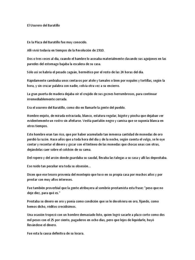 El Usurero Del Baratillo | PDF
