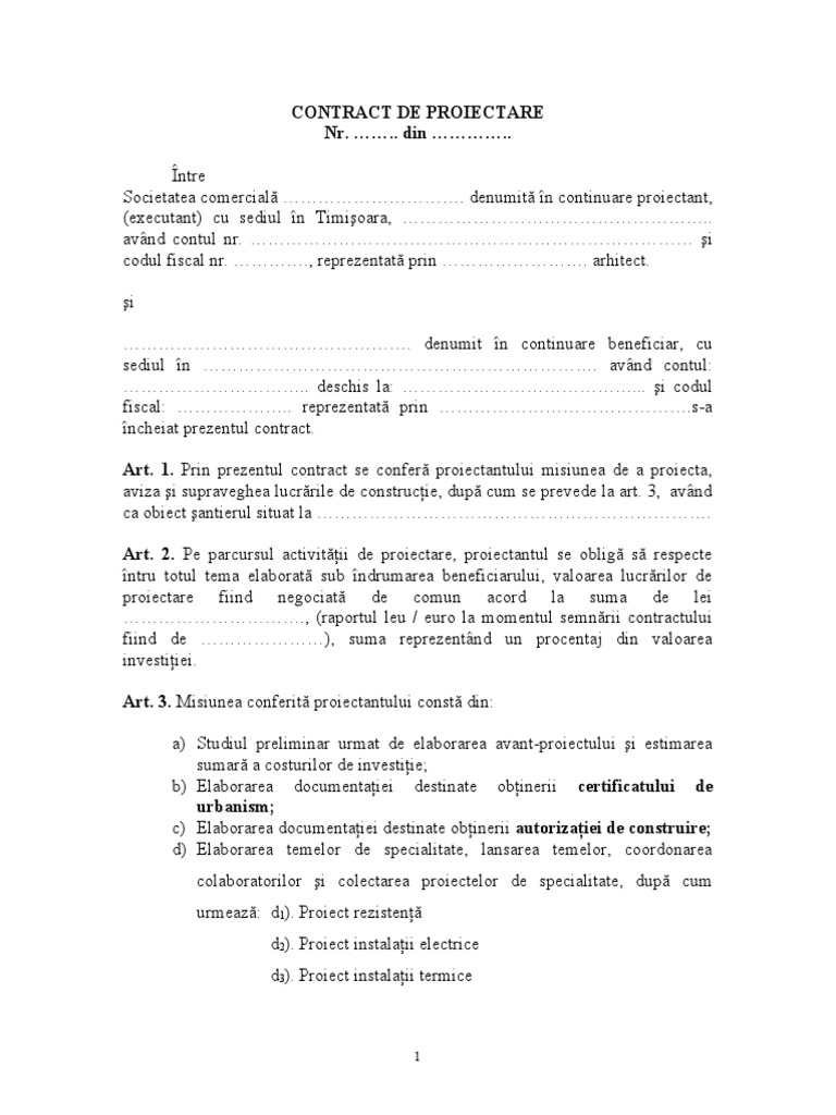 Contract Prestari Servicii Proiectare - Model