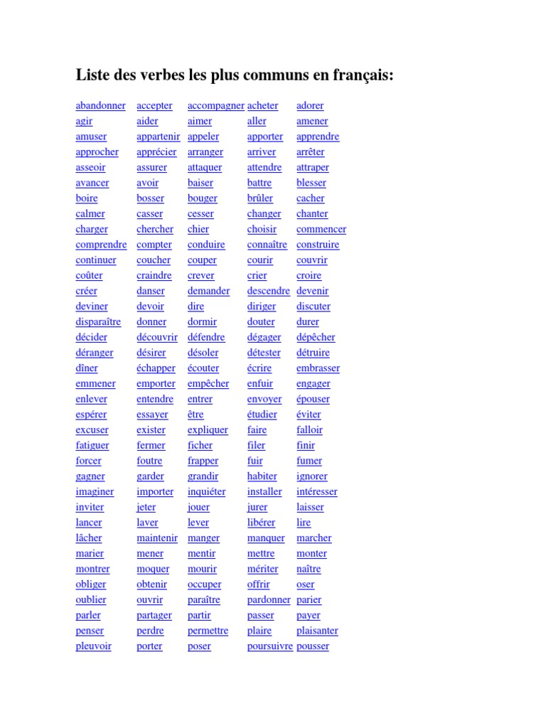 Liste Des Verbes Les Plus Communs en Français 20114 | PDF