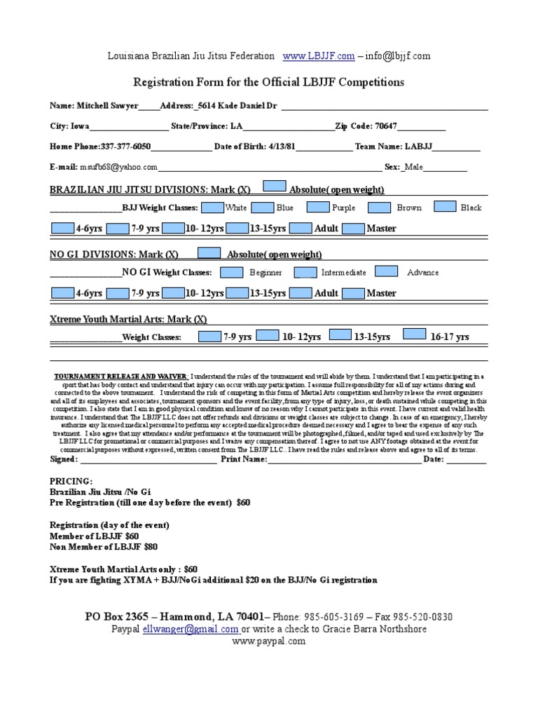 Registration Form | PDF | Brazilian Jiu Jitsu | Business
