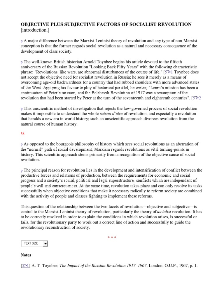 Objective and Subjective Factors in Revolution | PDF | Socialism | Karl ...