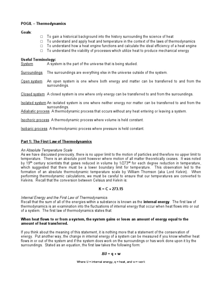 POGIL - Thermodynamics | PDF | Heat | Temperature