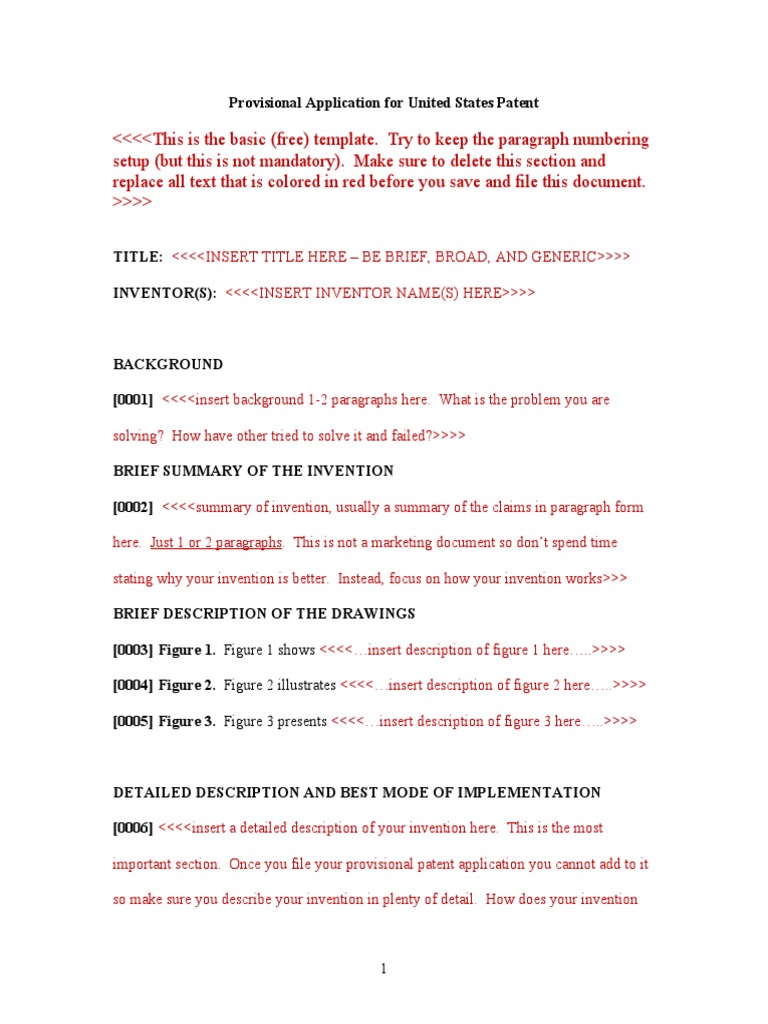 Patent Filing Template | Download Free PDF | Patent Application | Patent