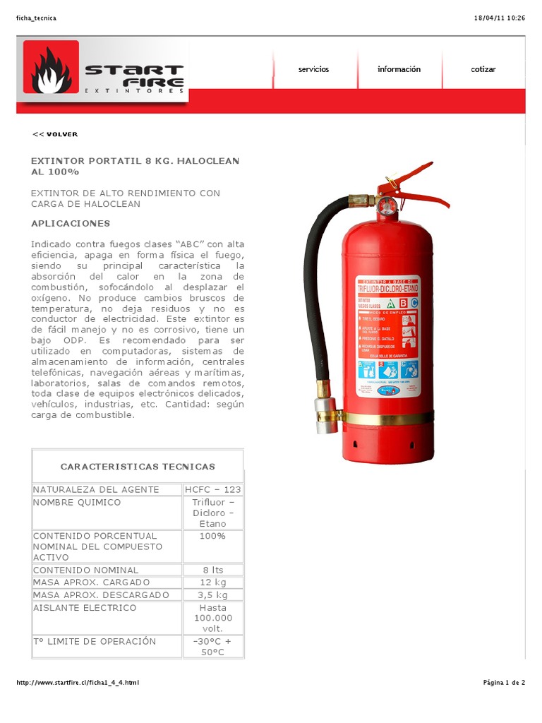 Extintor Haloclean 8 kg: Ficha Técnica | PDF