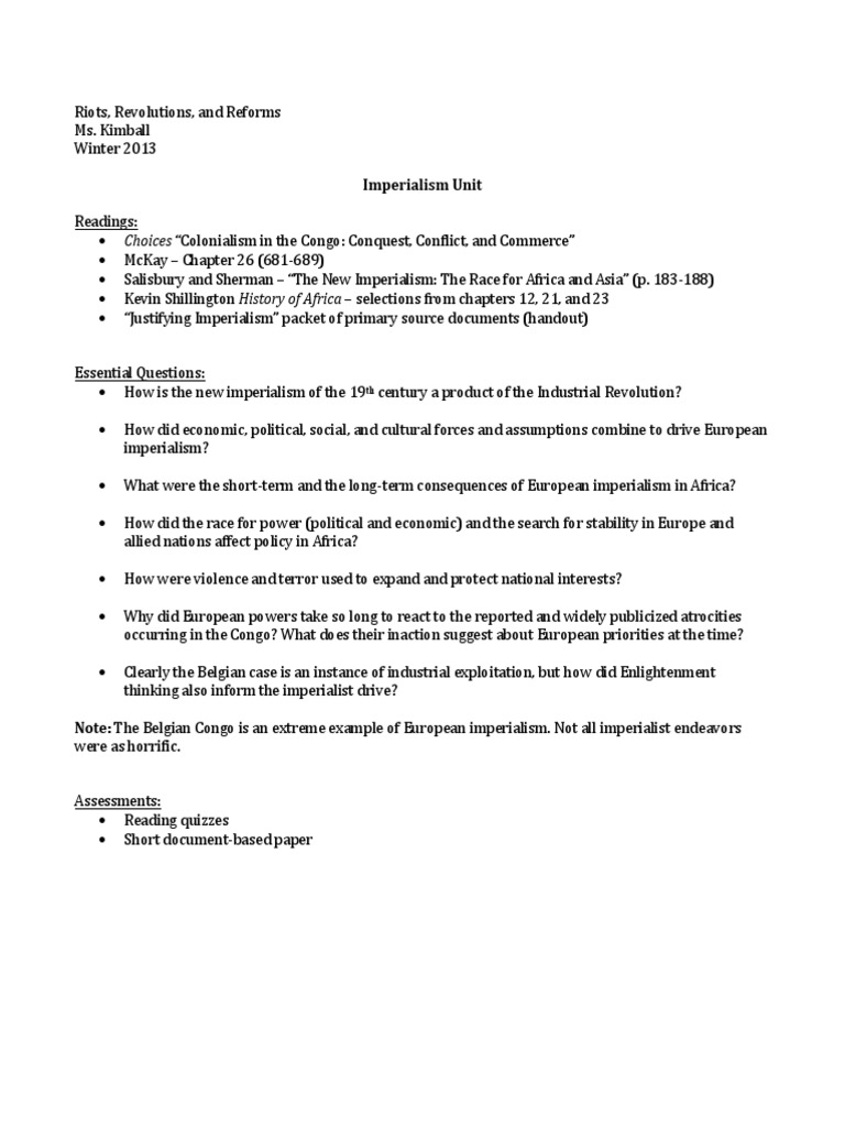 Imperialism Study Guide | PDF | Imperialism | Belgian Congo