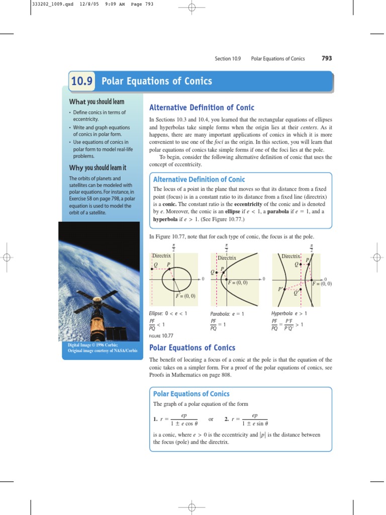 Polar Equations of Conics: Alternative Definition of Conic | PDF ...