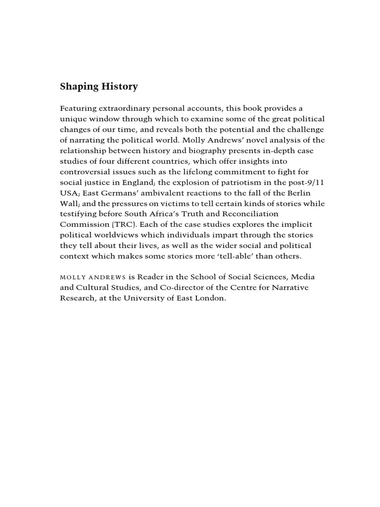 Molly Andrews Shaping History Narratives of Political Change 2007 | PDF ...