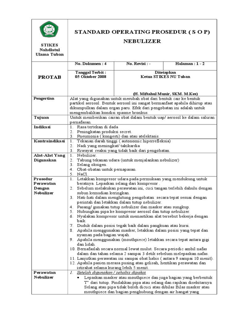 SOP Alat Nebulizer | PDF