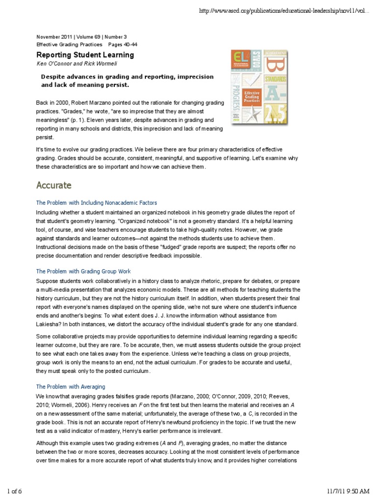 Reporting Student Learning Pdf Educational Assessment Test