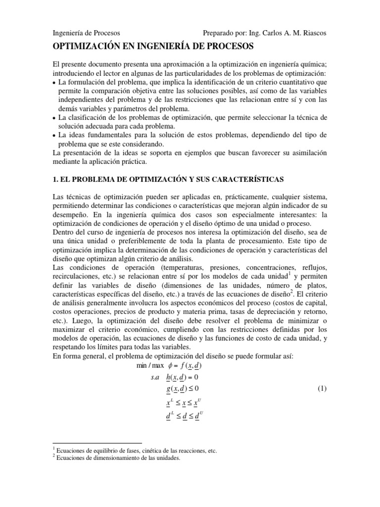 Optimizacion en Ingenieria de Procesos | PDF | Optimización Matemática ...