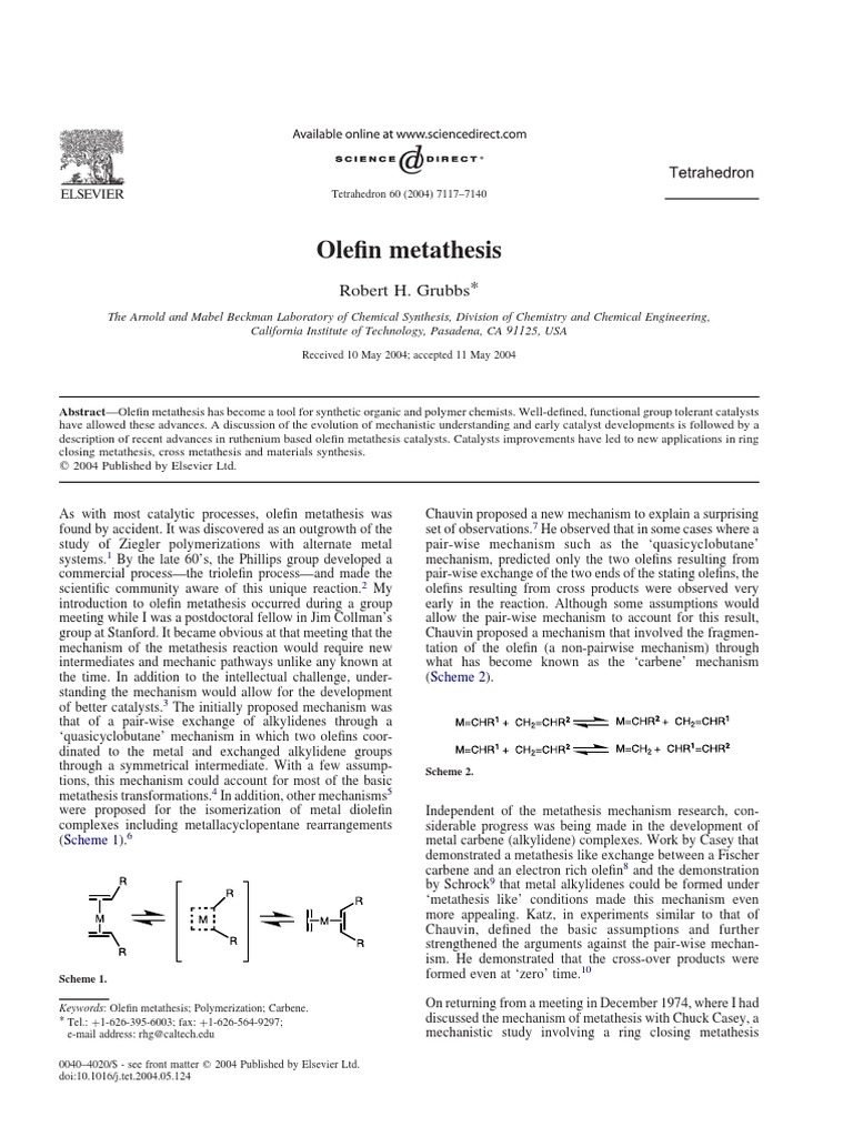 Olefin Metathesis: Robert H. Grubbs | Download Free PDF | Chemical ...