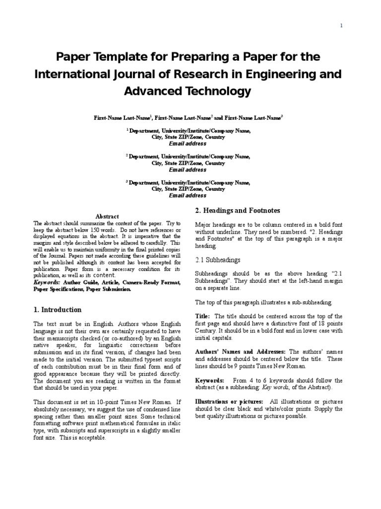 Paper Template For Preparing A Paper For The International Journal of Research in Engineering ...