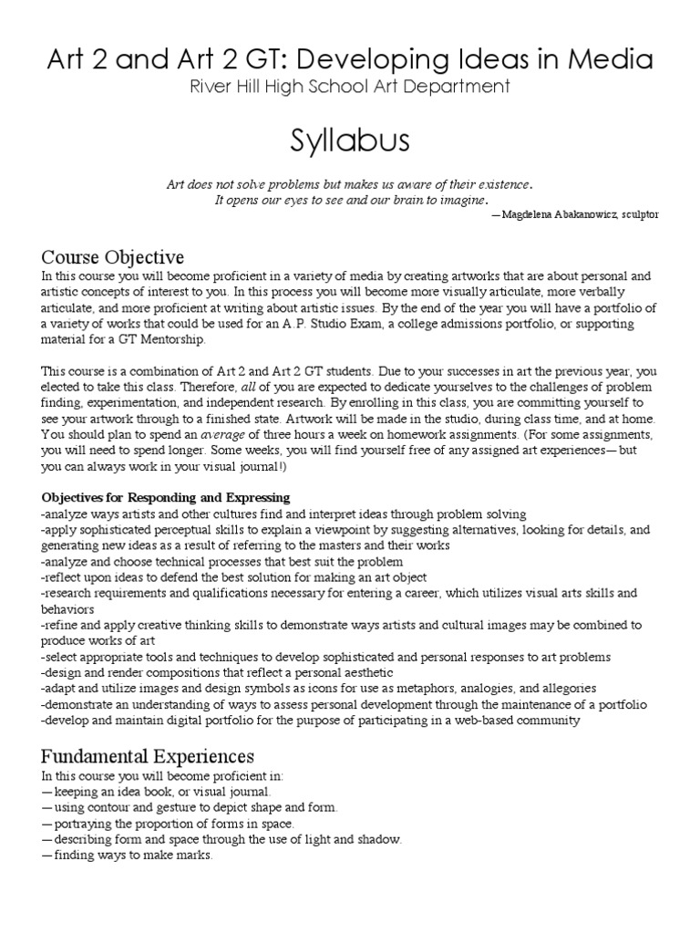 Art 2 Syllabus 09 | PDF | Works Of Art | Homework