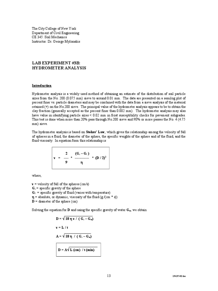 Lab Experiment #3B: Hydrometer Analysis | PDF | Physics | Nature