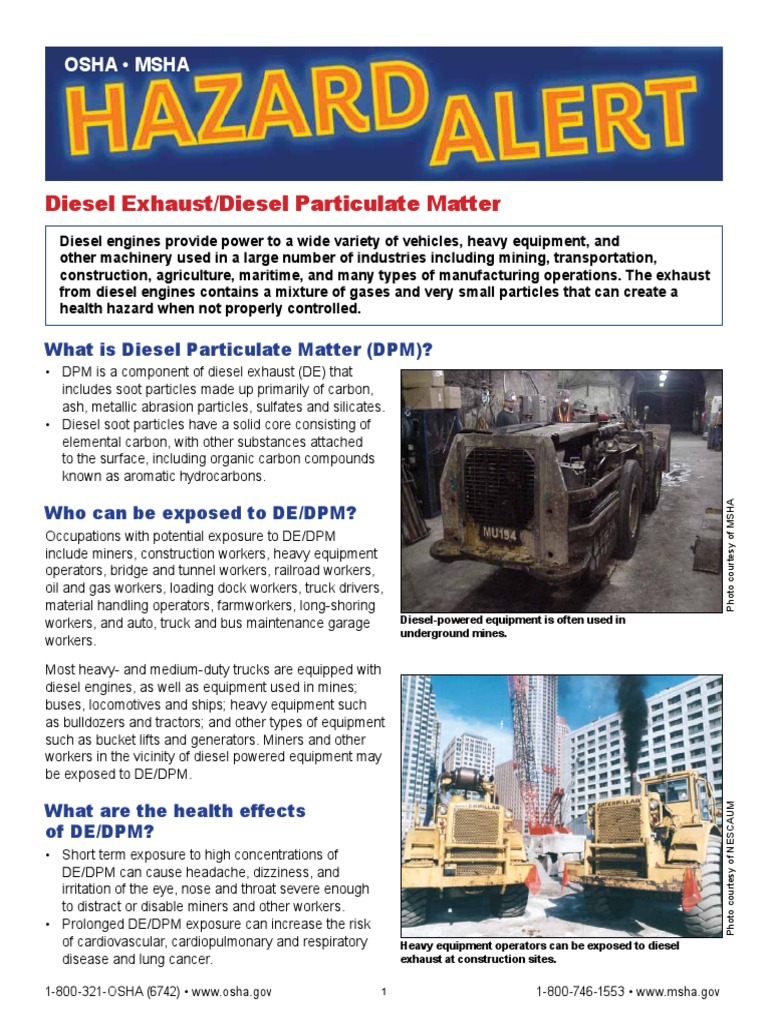 Osha Diesel Exhaust and Diesel Particulate Matter | PDF | Exhaust Gas ...