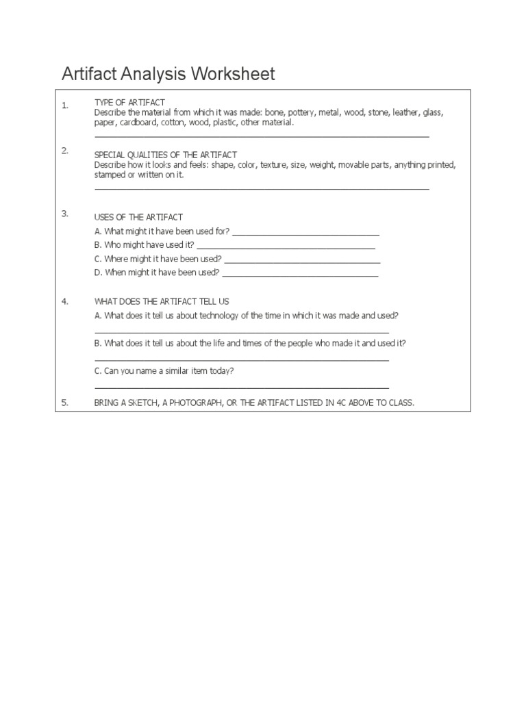 Artifact Analysis Worksheet | PDF | Conservation And Restoration ...