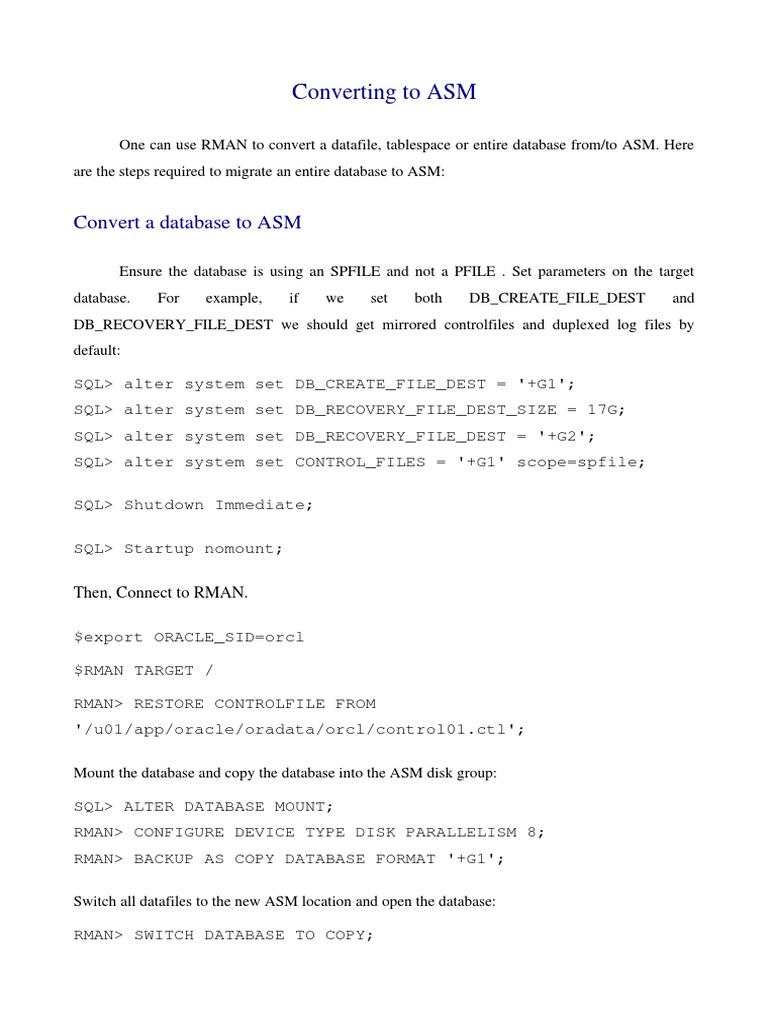 Migrate Database to ASM Using RMAN | PDF