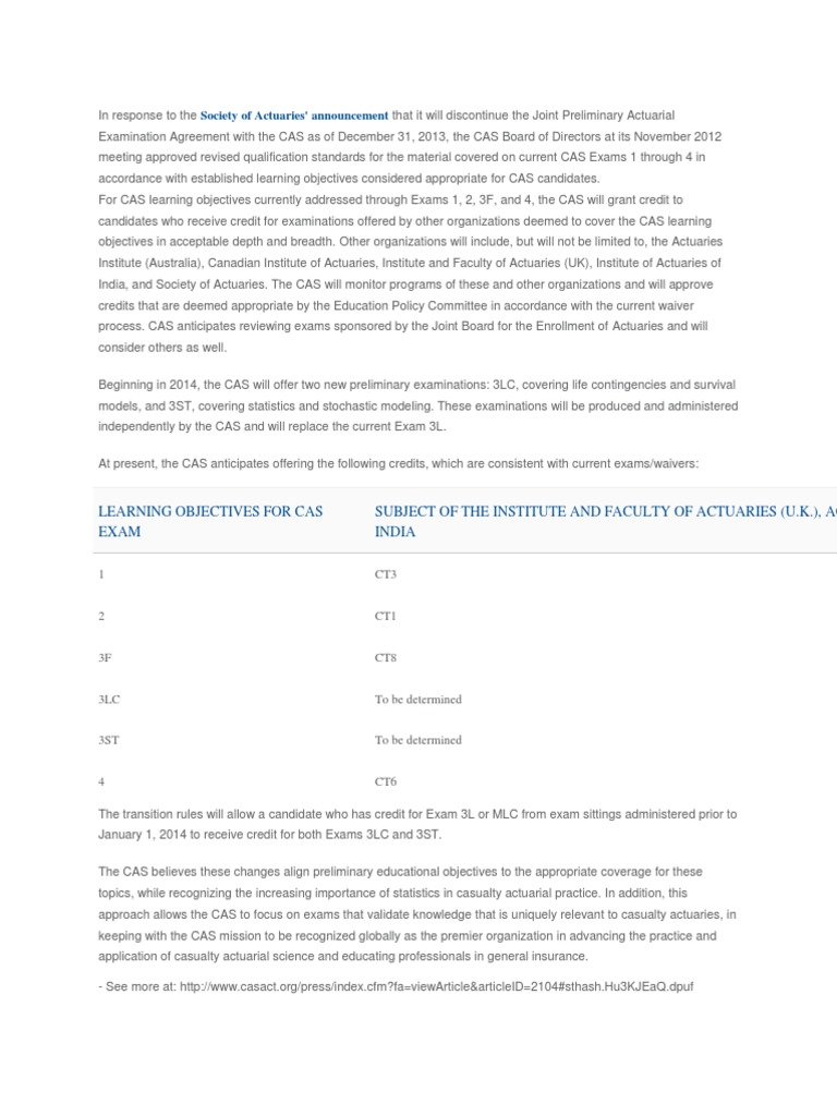 Society of Actuaries' Announcement | PDF | Actuary | Test (Assessment)