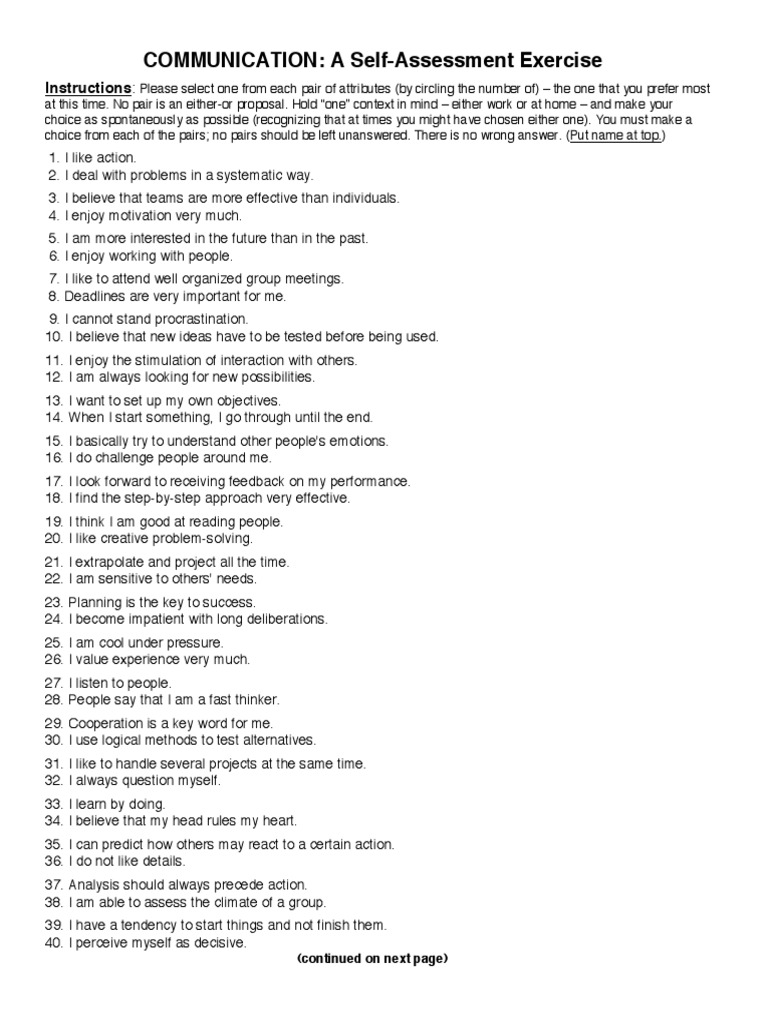 Communication Styles Self-Assessment | PDF | Creativity | Emotions