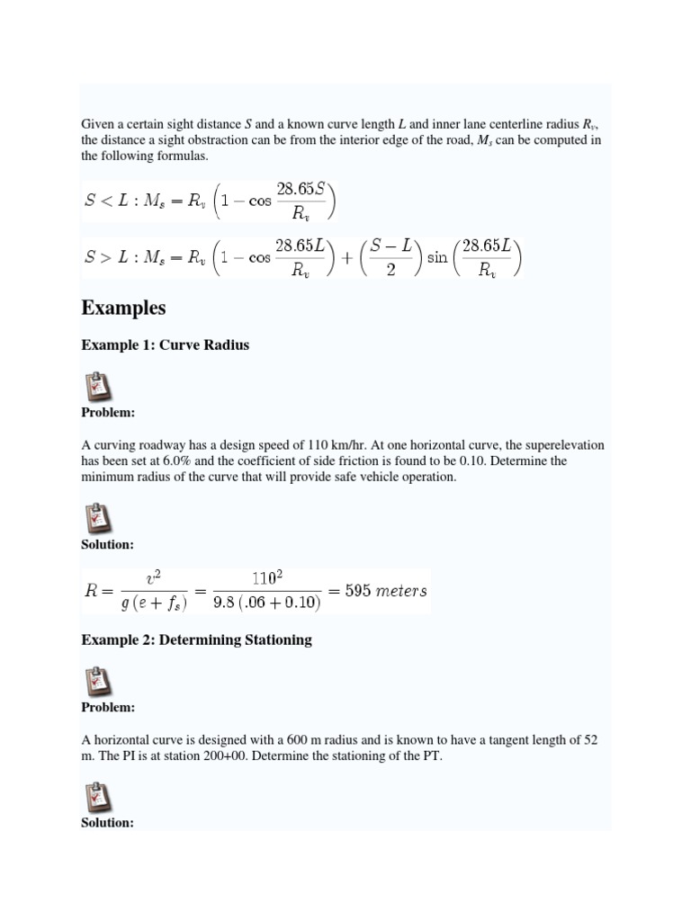 SIGHT DISTANCE CALCULATIONS | PDF | Geometry | Mathematical Analysis