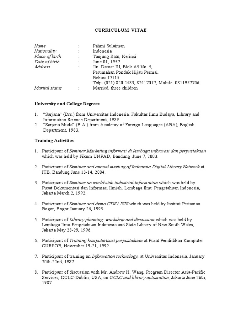 Name Nationality Place of Birth Date of Birth Address: Curriculum Vitae ...