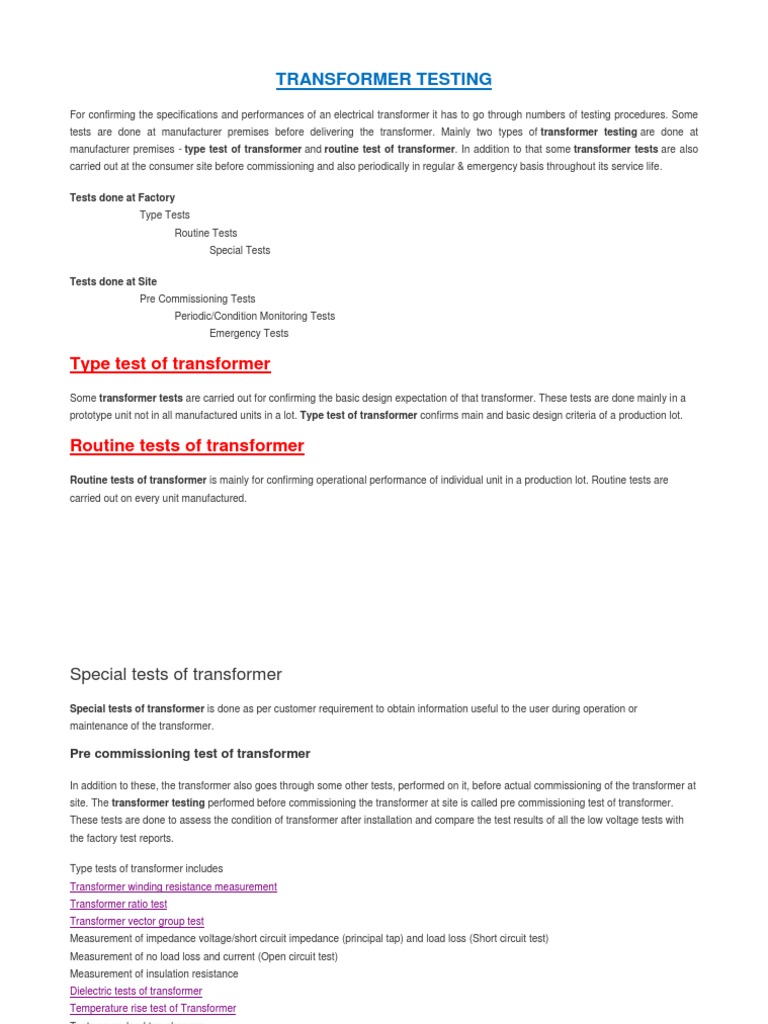 Transformer Testing | PDF | Transformer | Electrical Resistance And ...
