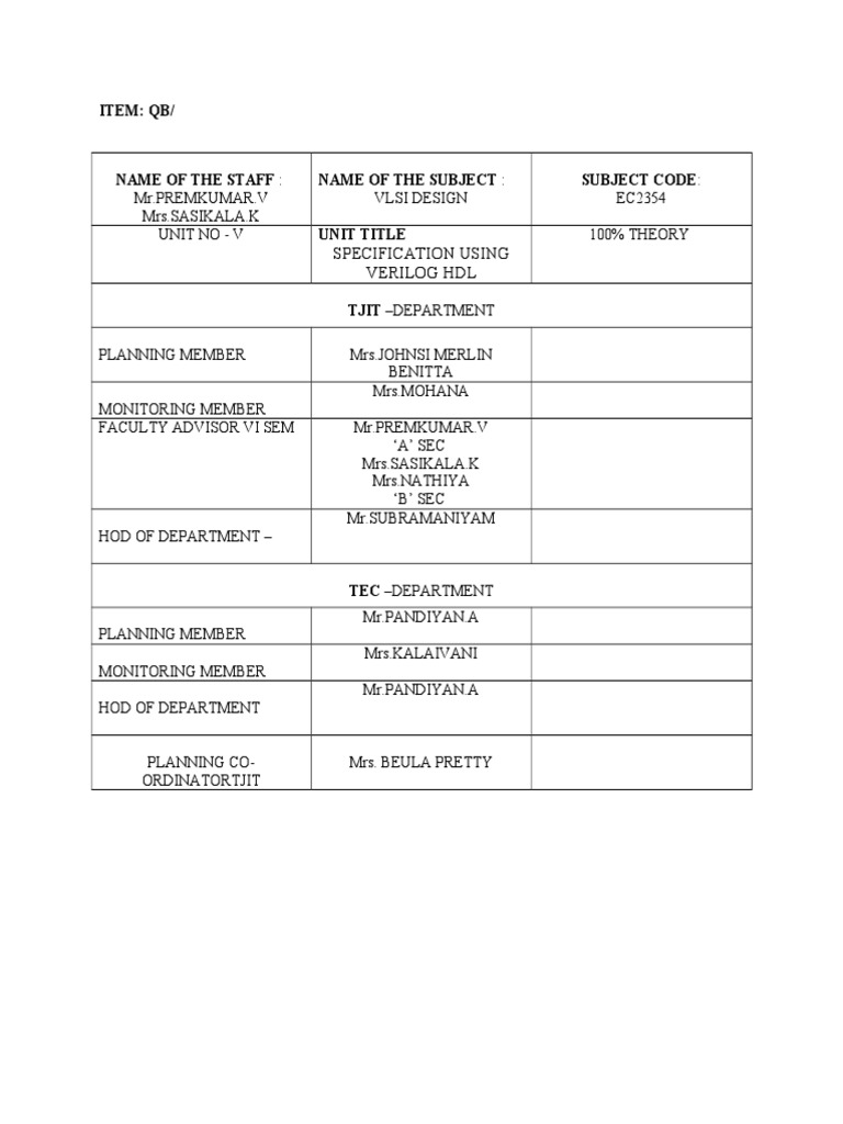 Specification Using Verilog HDL: Item: QB | PDF | Home & Garden | Technology & Engineering